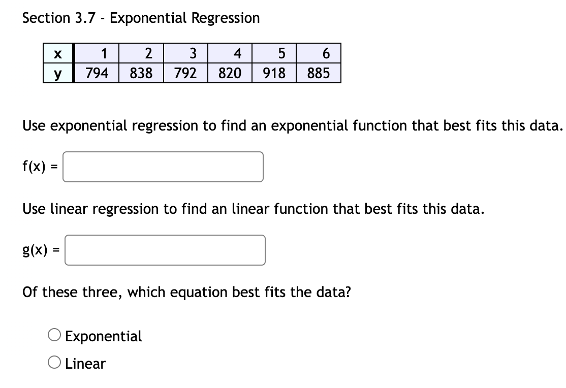 Solved Section 3 7 Exponential Regression Use Exponential