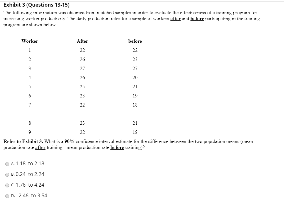Solved Exhibit 3 (Questions 13-15) The following information | Chegg.com