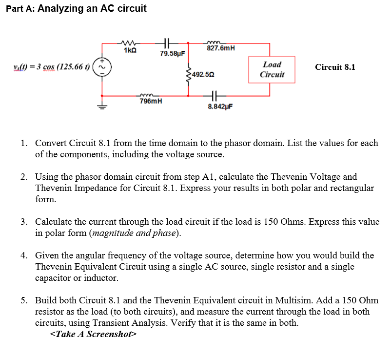 Solved Part A Analyzing An Ac Circuit 1ΚΩ 8276mh 79584f 5984