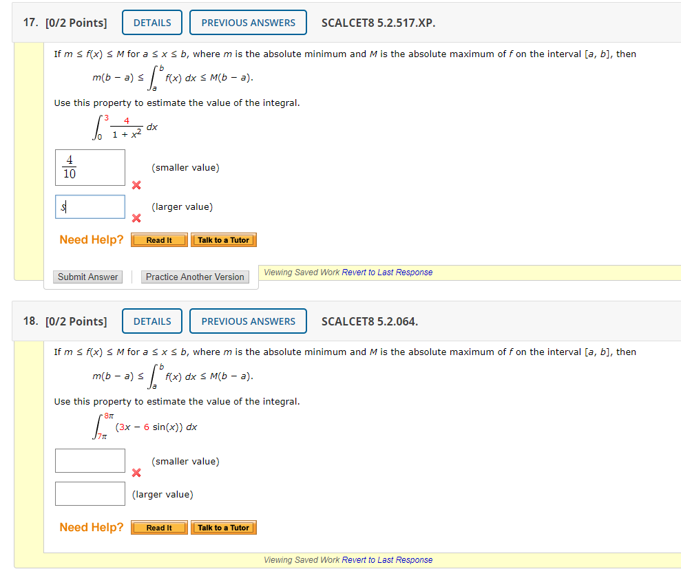 Solved 17. [0/2 points) DETAILS PREVIOUS ANSWERS SCALCET8 | Chegg.com
