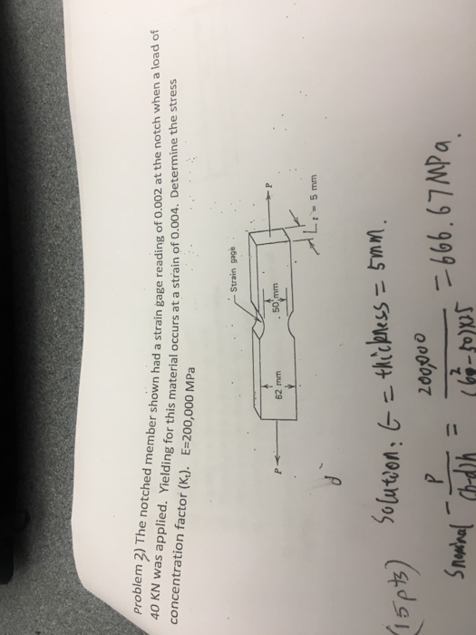 Solved The notched member show had a strain gage reading of | Chegg.com