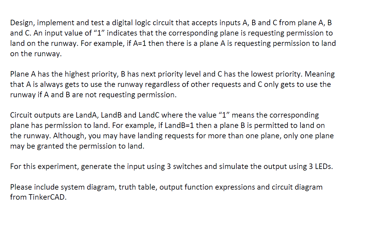 Solved Design, implement and test a digital logic circuit | Chegg.com