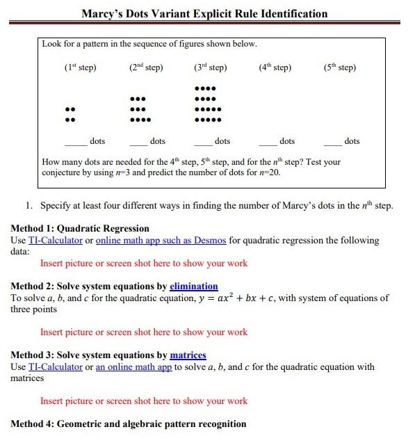Solved Marcy's Dots Variant Explicit Rule Identification | Chegg.com