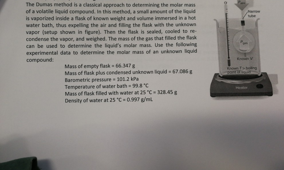 Solved Narrow tube The Dumas method is a classical approach | Chegg.com