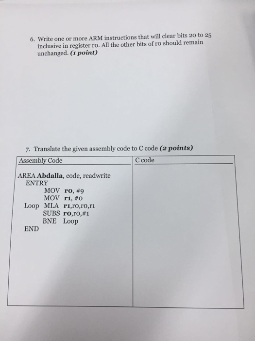 Solved 6. Write one or more ARM instructions that will clear | Chegg.com