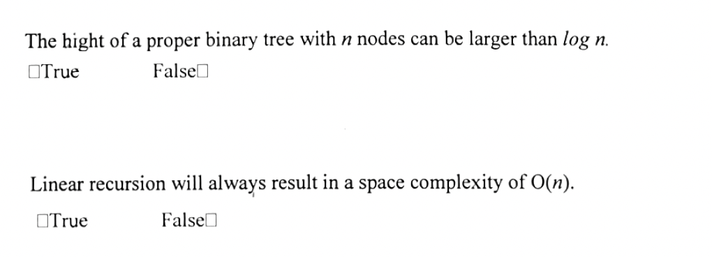 Solved The hight of a proper binary tree with n nodes can be | Chegg.com
