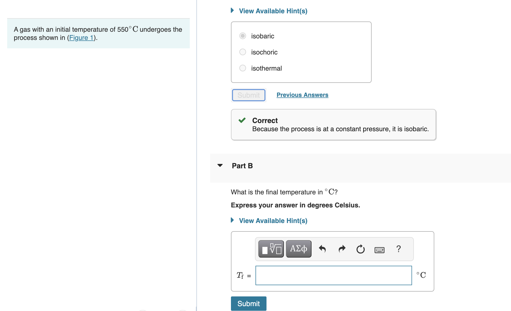 Solved View Available Hint(s) A gas with an initial | Chegg.com