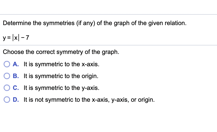 Solved Determine the symmetries (if any) of the graph of the | Chegg.com
