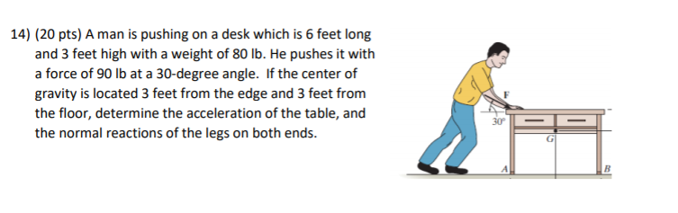 Solved 14) (20 pts) A man is pushing on a desk which is 6 | Chegg.com