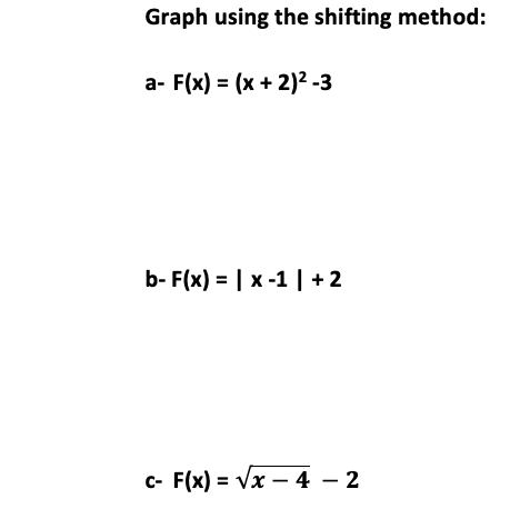Solved Graph using the shifting method: a- F(x) = (x + 2)2 | Chegg.com