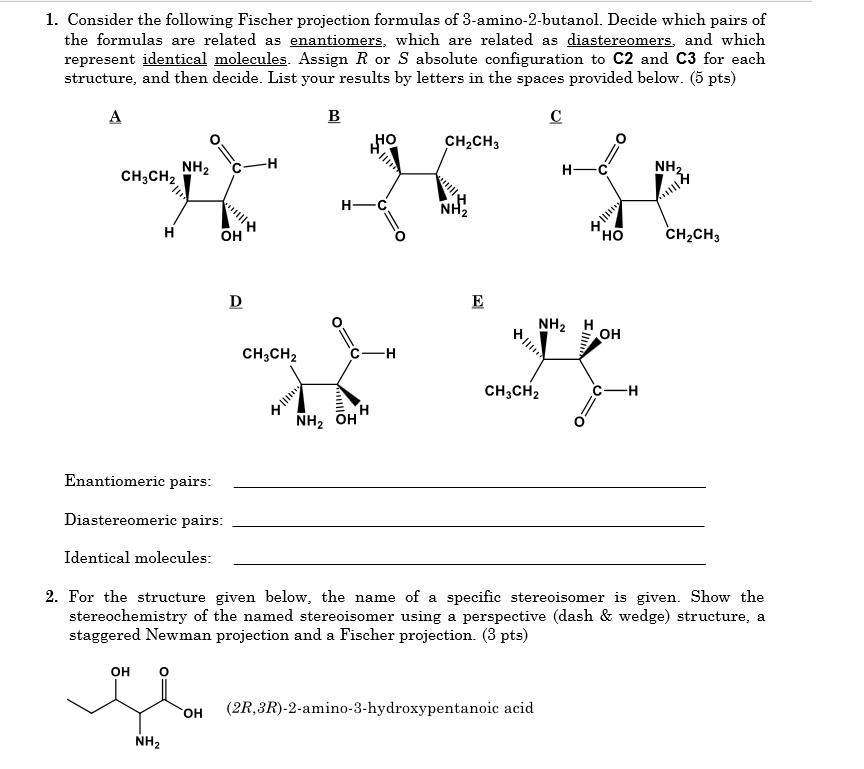 Solved 1. Consider the following Fischer projection formulas | Chegg.com