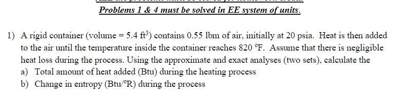 Solved Problems 1 \& 4 must be solved in EE system of units. | Chegg.com Solved Problems 1 \& 4 must be solved in EE system of units. | Chegg.com