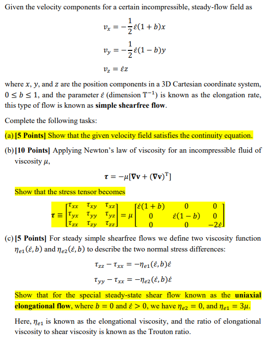 Solved Given the velocity components for a certain | Chegg.com