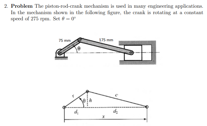 Solved 2. Problem The piston-rod-crank mechanism is used in | Chegg.com