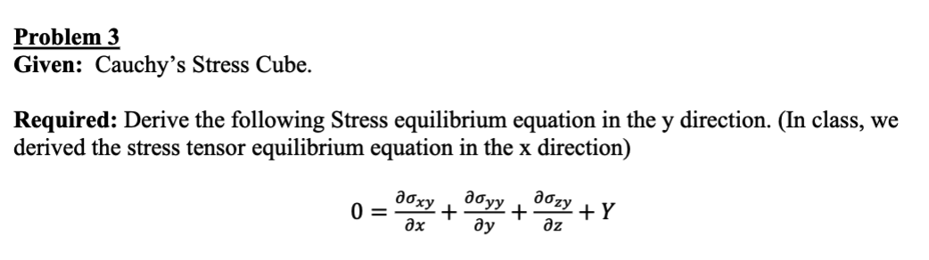 Solved Problem 3Given: Cauchy's Stress Cube.Required: Derive | Chegg.com