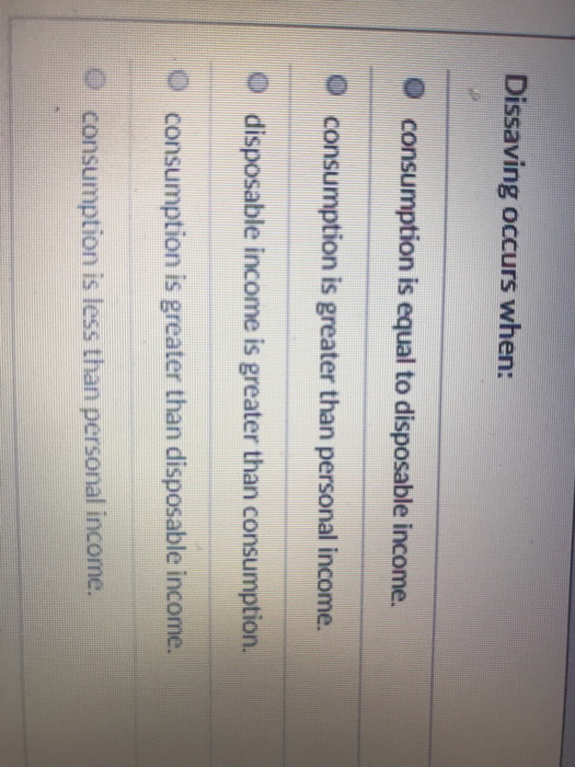 Solved Dissaving occurs when: consumption is equal to | Chegg.com