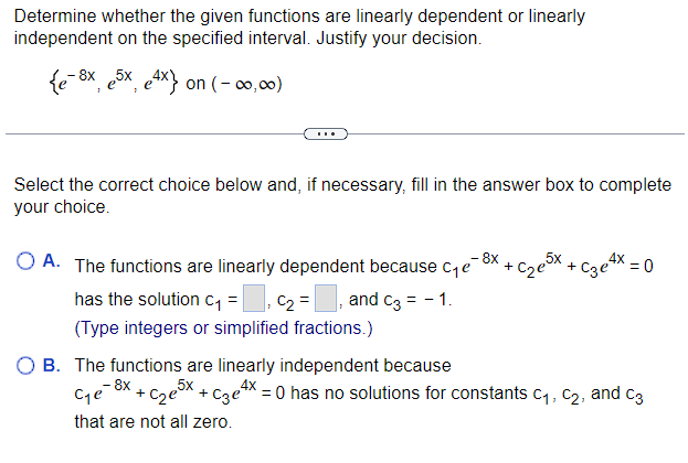 Solved Determine Whether The Given Functions Are Linearly
