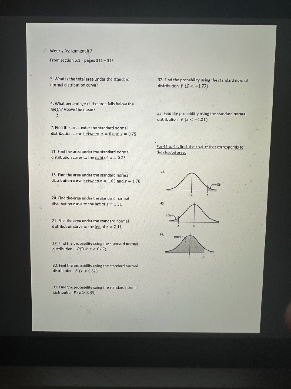 Solved Weekly Assignment \# 7 From section 6.1 pages 311−312 | Chegg.com