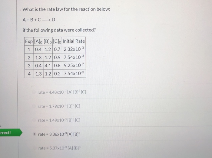 Solved What Is The Rate Law For The Reaction Below A B C