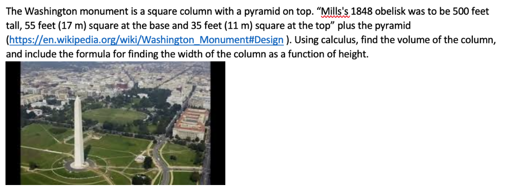 The Washington monument is a square column with a | Chegg.com