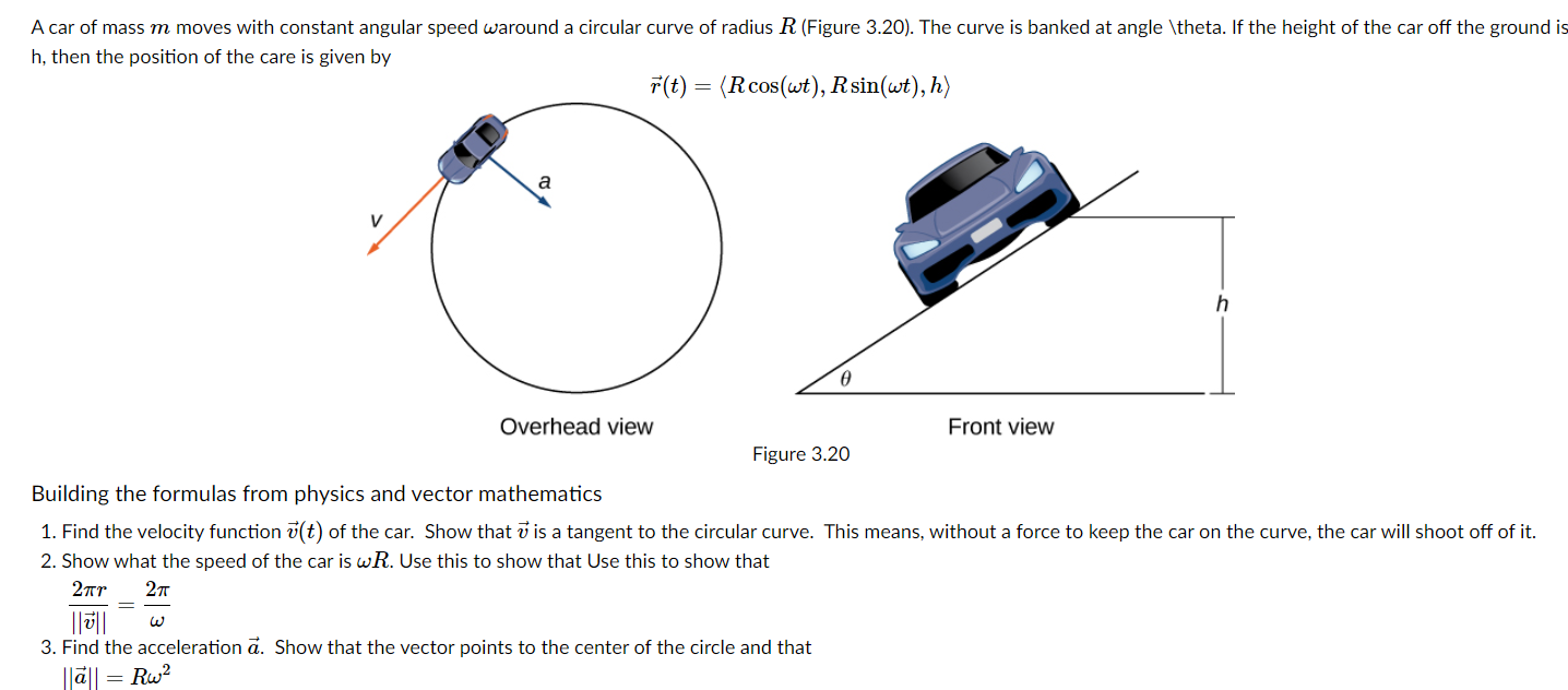 Solved A car of mass m moves with constant angular speed | Chegg.com