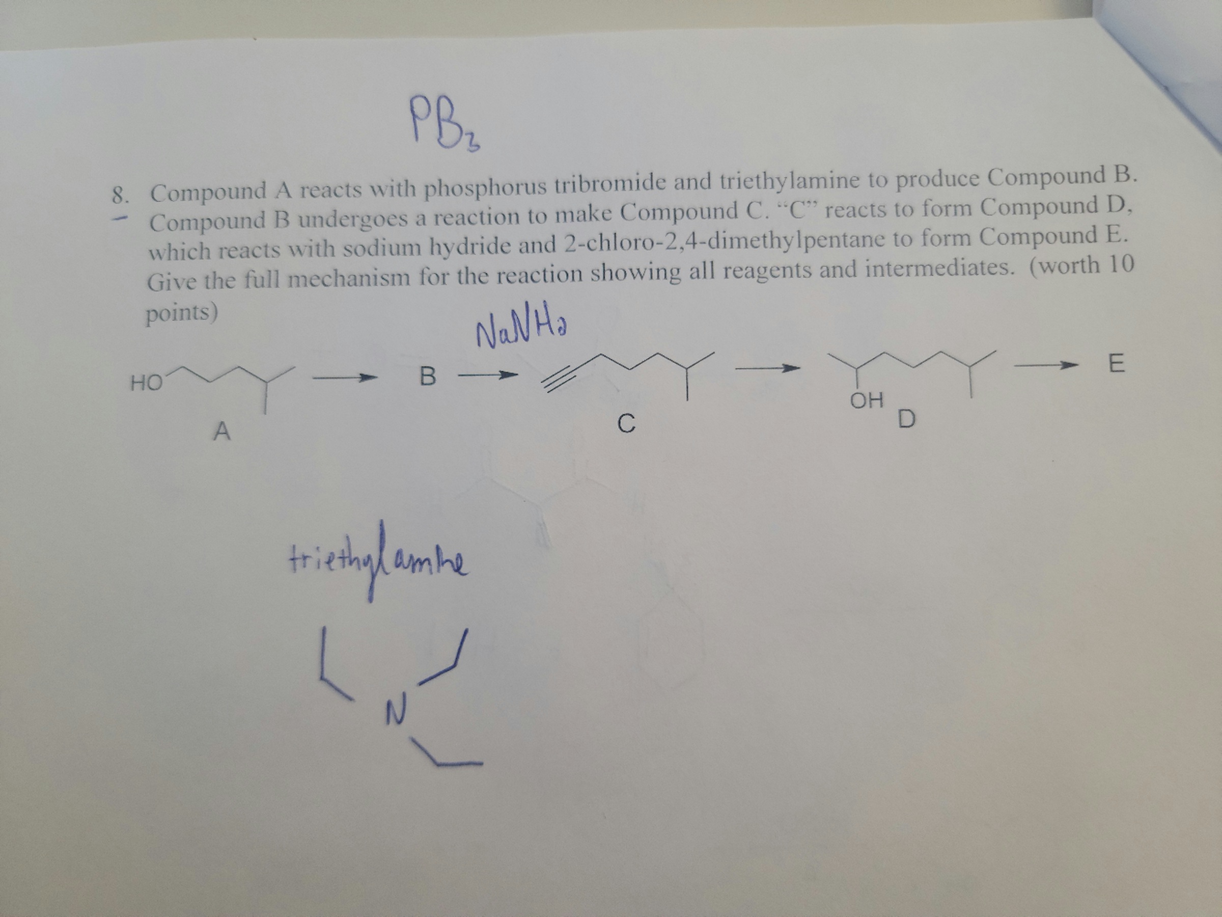 Solved 8. Compound A reacts with phosphorus tribromide and | Chegg.com