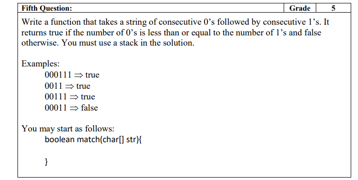 Solved Fifth Question: Grade 5 Write a function that takes a | Chegg.com