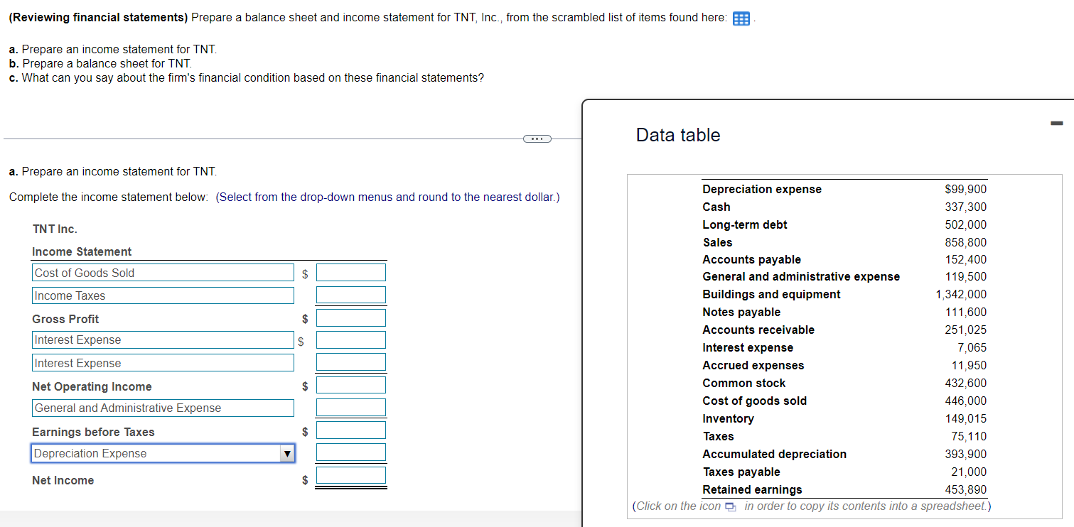 Solved (Reviewing financial statements) Prepare a balance | Chegg.com