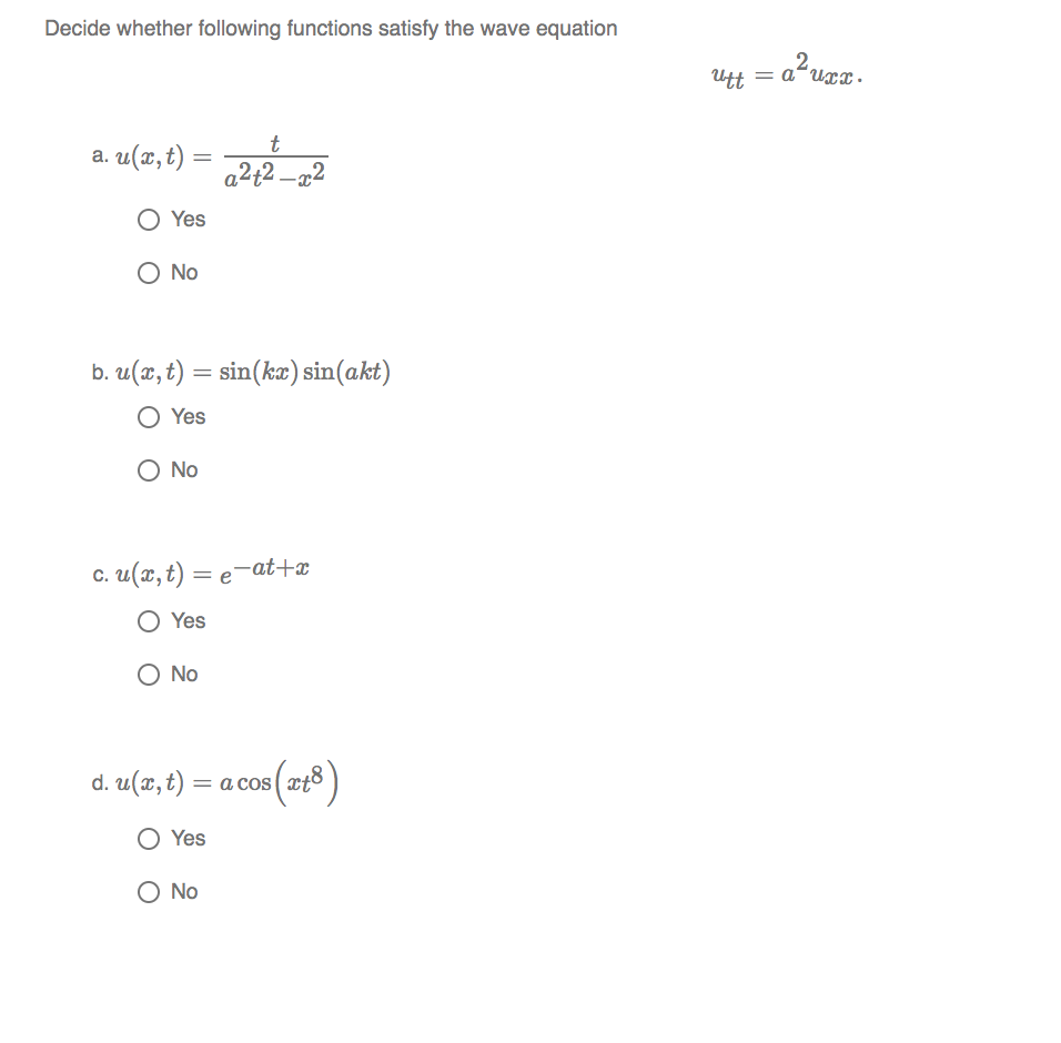 Solved Decide whether following functions satisfy the wave | Chegg.com