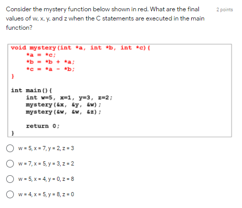 Solved 2 points Consider the mystery function below shown in | Chegg.com