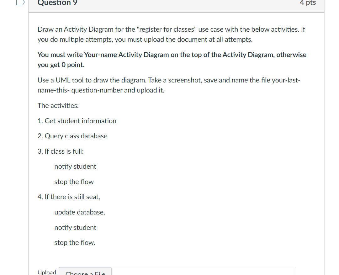 Solved I Question 9 4 pts Draw an Activity Diagram for the | Chegg.com
