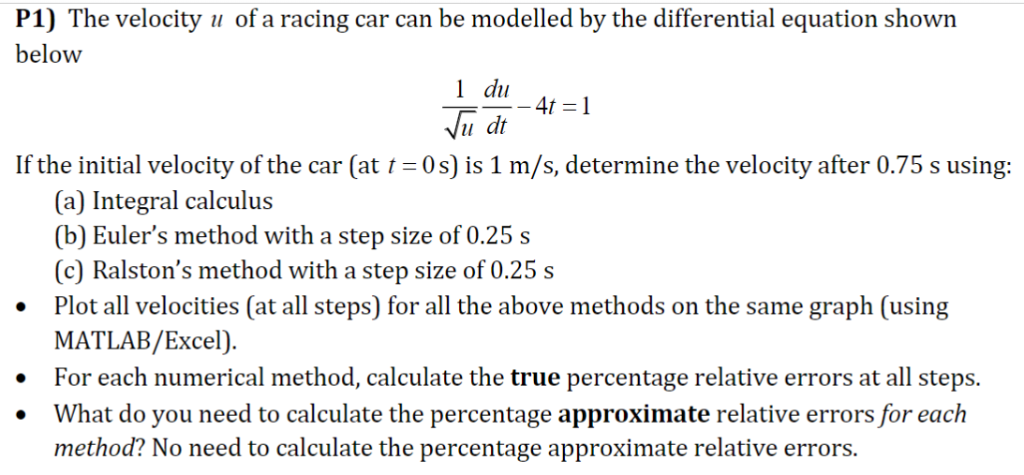 Solved P1) The velocity u of a racing car can be modelled by | Chegg.com