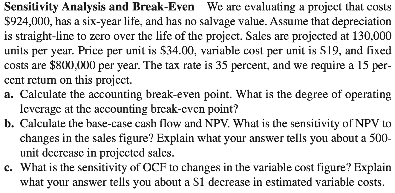 Solved Sensitivity Analysis and Break-Even We are evaluating | Chegg.com
