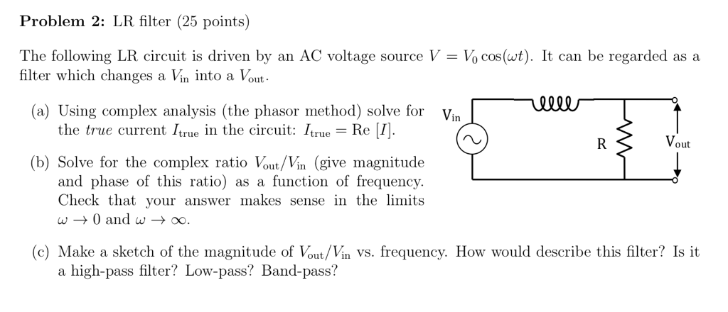 Solved Problem 2: LR filter (25 points) The following LR | Chegg.com