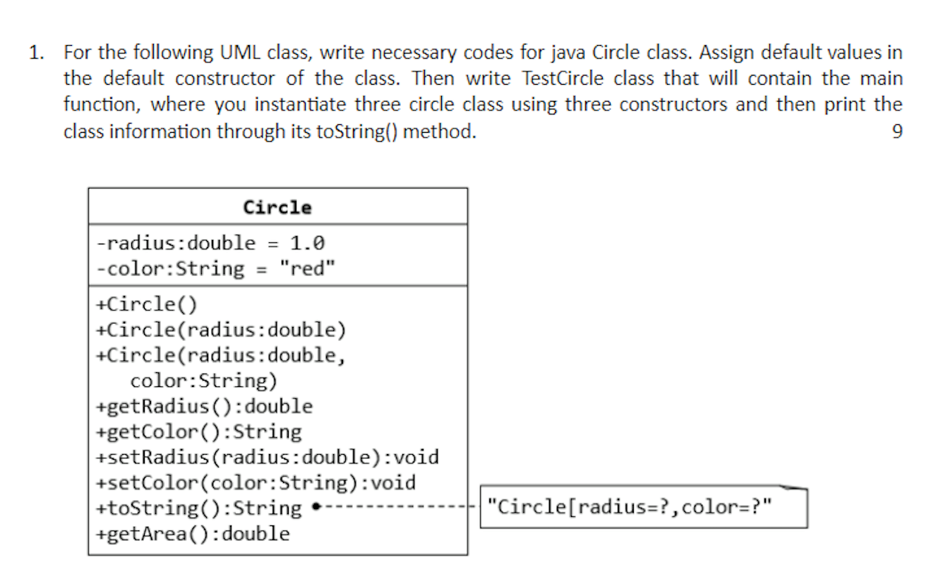 Solved 1. For the following UML class, write necessary codes | Chegg.com