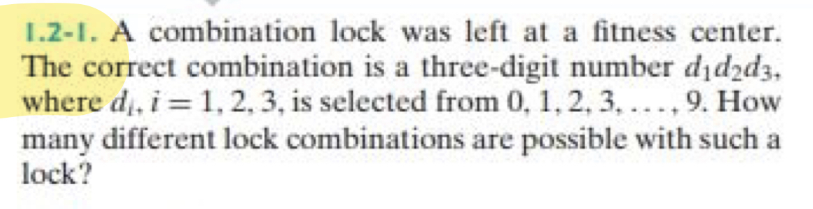 Solved 1.2-1. ﻿A combination lock was left at a fitness | Chegg.com