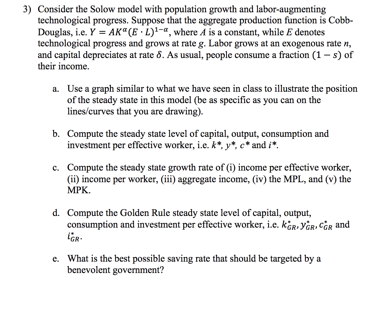3) Consider the Solow model with population growth | Chegg.com