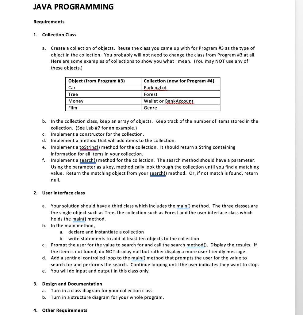 Solved Java Programming Requirements 1 Collection Class