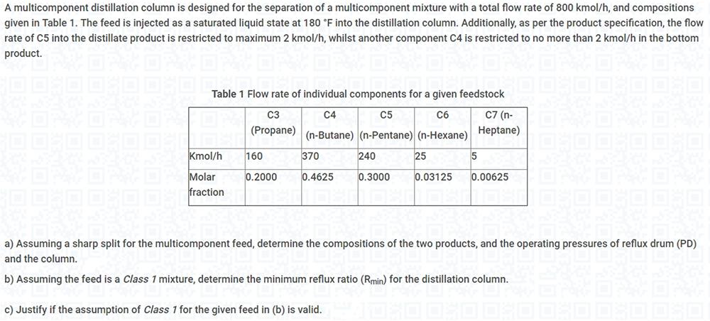 A multicomponent distillation column is designed for | Chegg.com
