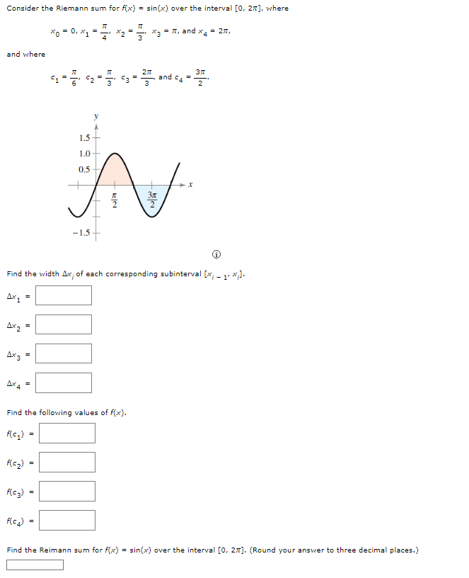 Solved Consider the Riemann sum for f(x)=sin(x) over the | Chegg.com