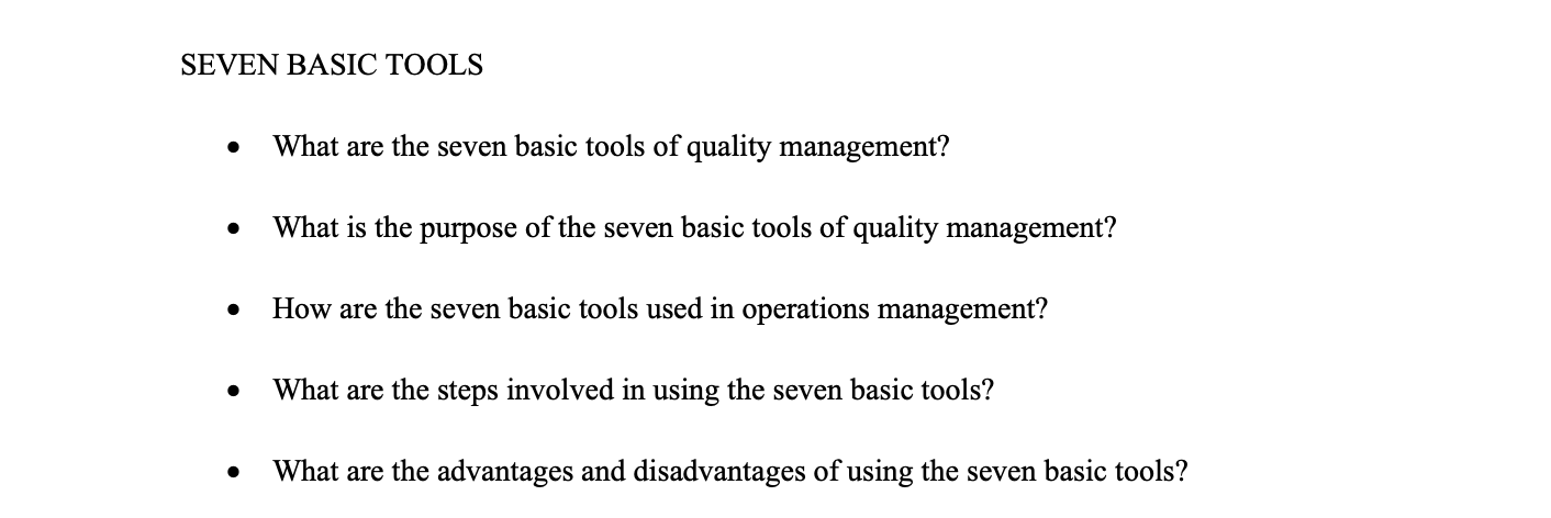 Solved SEVEN BASIC TOOLS - What are the seven basic tools of | Chegg.com