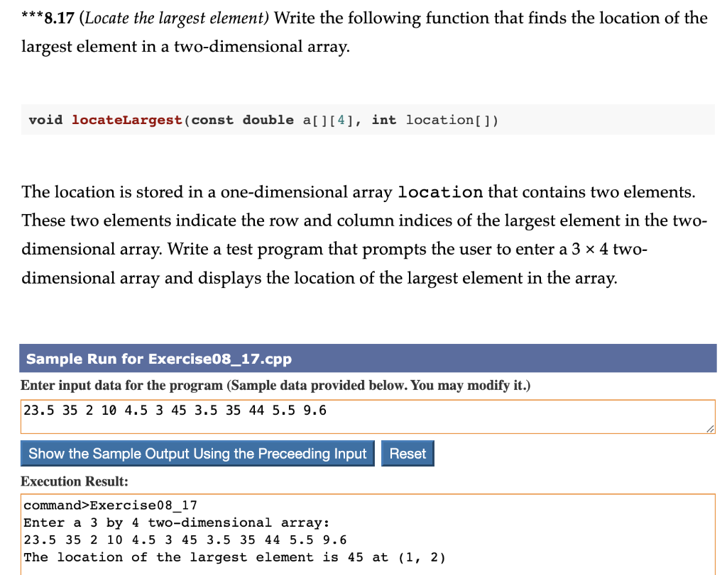 Solved ∗∗∗8.17 (Locate the largest element) Write the | Chegg.com