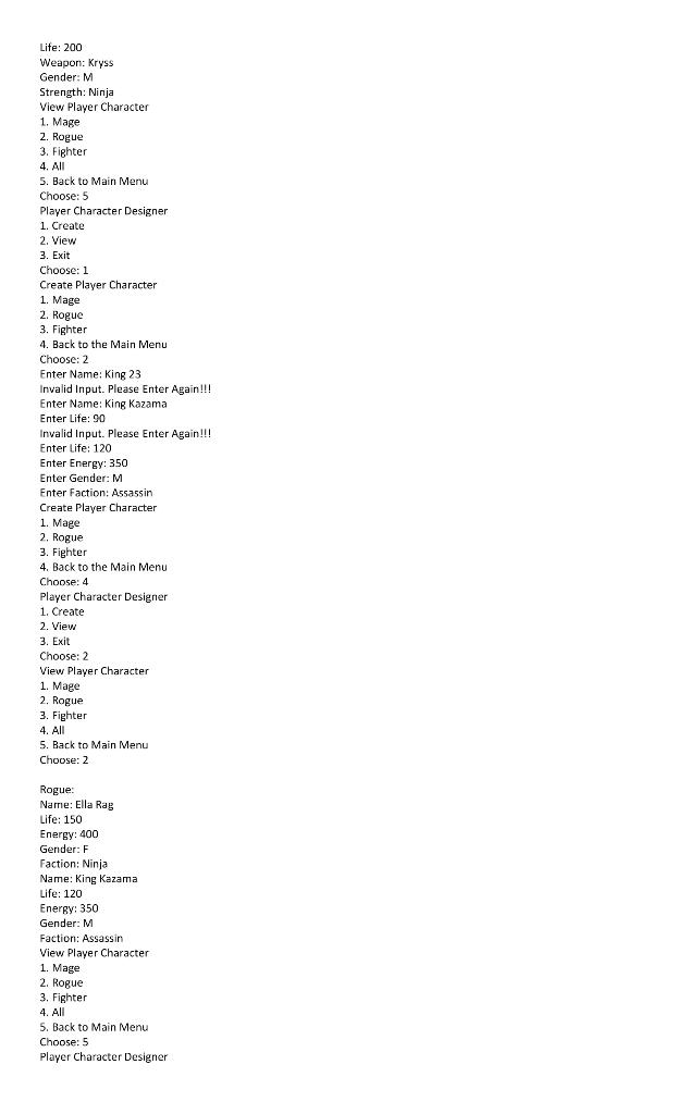 Solved Using C# C Sharp 1. Create a Player Character | Chegg.com