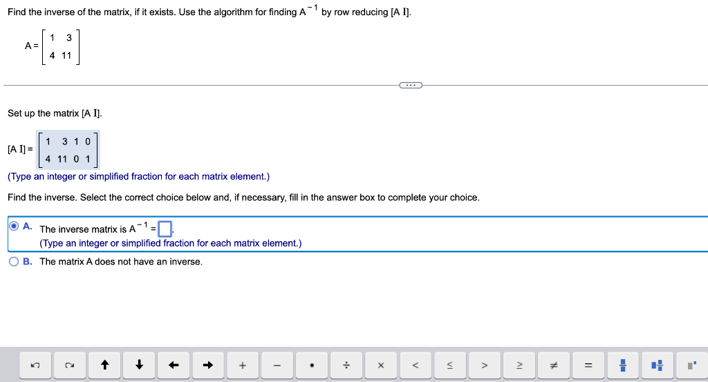 Solved A=[14311] Set up the matrix [A I]. [AI]=[143111001] | Chegg.com