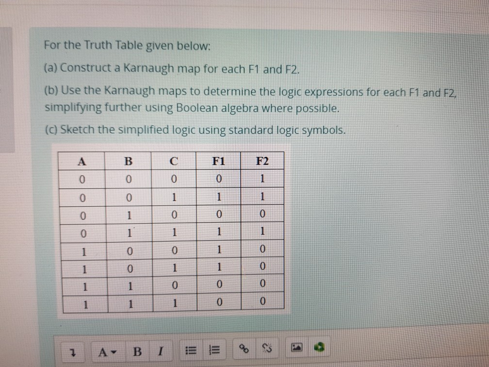 Solved For the Truth Table given below: (a) Construct a | Chegg.com