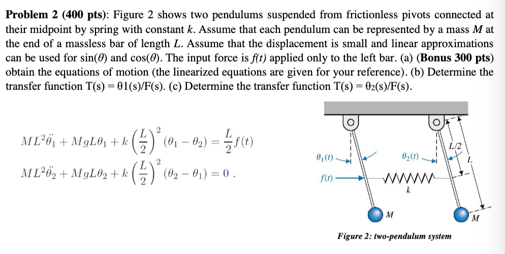 Solved Problem 2 (400 pts): Figure 2 shows two pendulums | Chegg.com