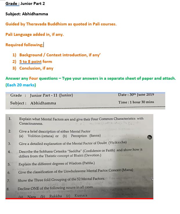 Solved Subject: Theravada Buddhism Topic: Abhidhamma For | Chegg.com