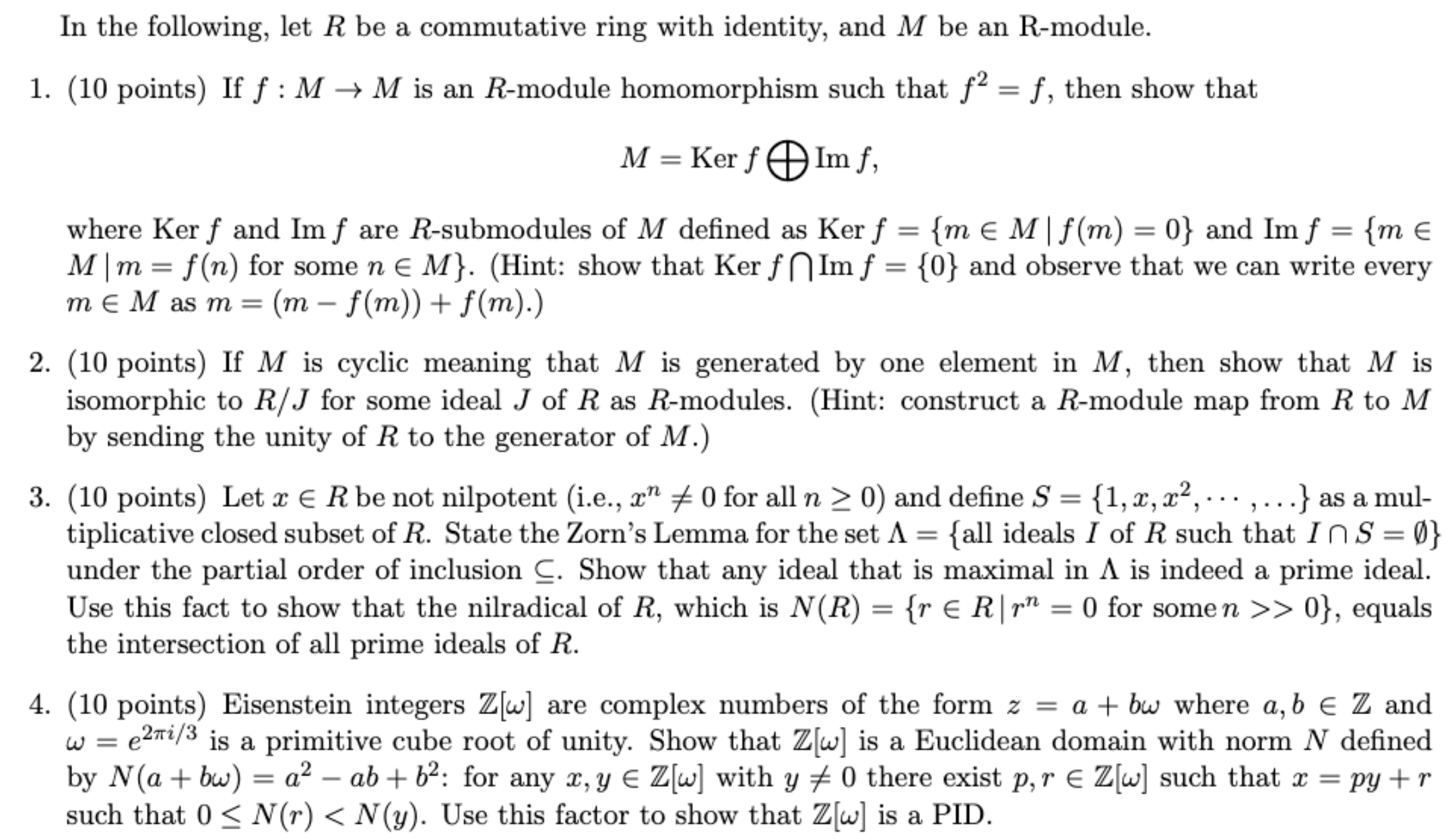 Solved In the following, let R be a commutative ring with | Chegg.com