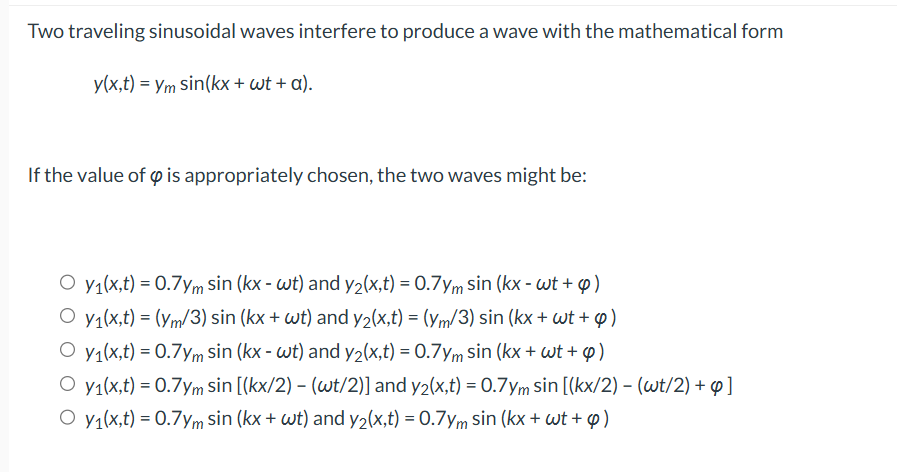 Solved Two traveling sinusoidal waves interfere to ﻿produce | Chegg.com