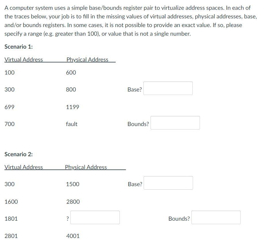 Solved A computer system uses a simple base/bounds register | Chegg.com
